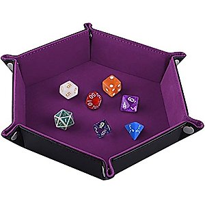 SIQUK Double Sided Dice Tray, Folding Hexagon PU Leather and Velvet Dice Holder for Dungeons and Dragons RPG Dice Gaming D&D and Other Table Games, Dark Violet