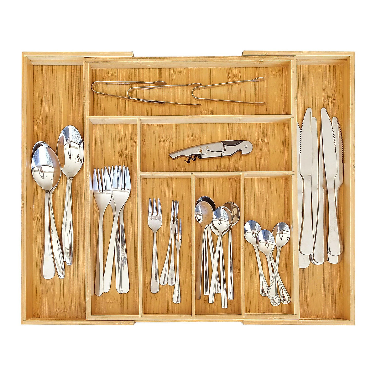 Olioeiao Expandable Bamboo Silverware Organizer Drawer for Utensils Holder and Cutlery, 8 Compartments for Drawer Tray with Dividers, Flatware and Kitchen Utensils organizer(Natural)