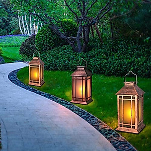 11" Solar Lantern Outdoor Garden Hanging Lanterns Waterproof LED Vintage Flickering Flame Lanterns for Patio, Table, Party.