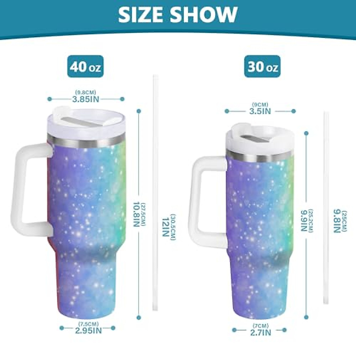 ODAWA Magic Glitter Rainbow Double Wall Tumbler Reusable Insulated Coffee Mug with Lid Insulated Coffee Mug