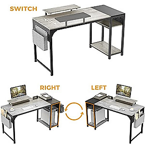 55 Inch Oak Grey Home Office Computer Desk with Monitor Stand Storage Shelves, Work Study Writing PC Gaming Table Large Workstation with Sturdy Black Metal Frame Dual Pegboard Organizers & Accessories