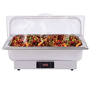 14L/14QT Electric Chafing Dish Set Stainless Steel Anti-Dry Buffet Warmers Temperature Adjustable with Roll Lid Chafing Dish Buffet Set 600W for Catering