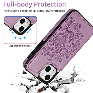 Anyisposs Compatible with iPhone 13 Wallet Case 6.1inch Tempered Glass Screen Protector Card Holder Slots Kickstand Cover Flip Leather Phone Cases for iPhone13 i 5G i-Phone i13 iPhone13case 13s Purple