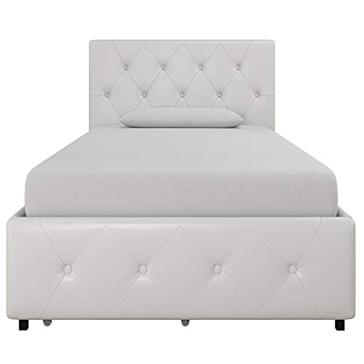 DHP Dakota Upholstered Platform Bed with Underbed Storage Drawers and Diamond Button Tufted Headboard and Footboard, No Box Spring Needed, Twin, White Faux Leather