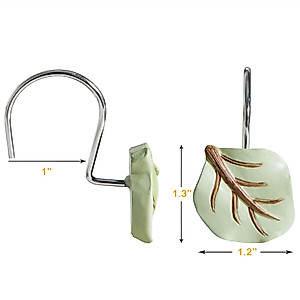 YoKii 12PCS Plant Leaves Decorative Shower Curtain Hooks for Green Tropical Botanical Plam Tree Leaf Shower Curtains Hooks Metal Rustproof Cute Eucalyptus Shower Curtain Rings Bathroom Decoration
