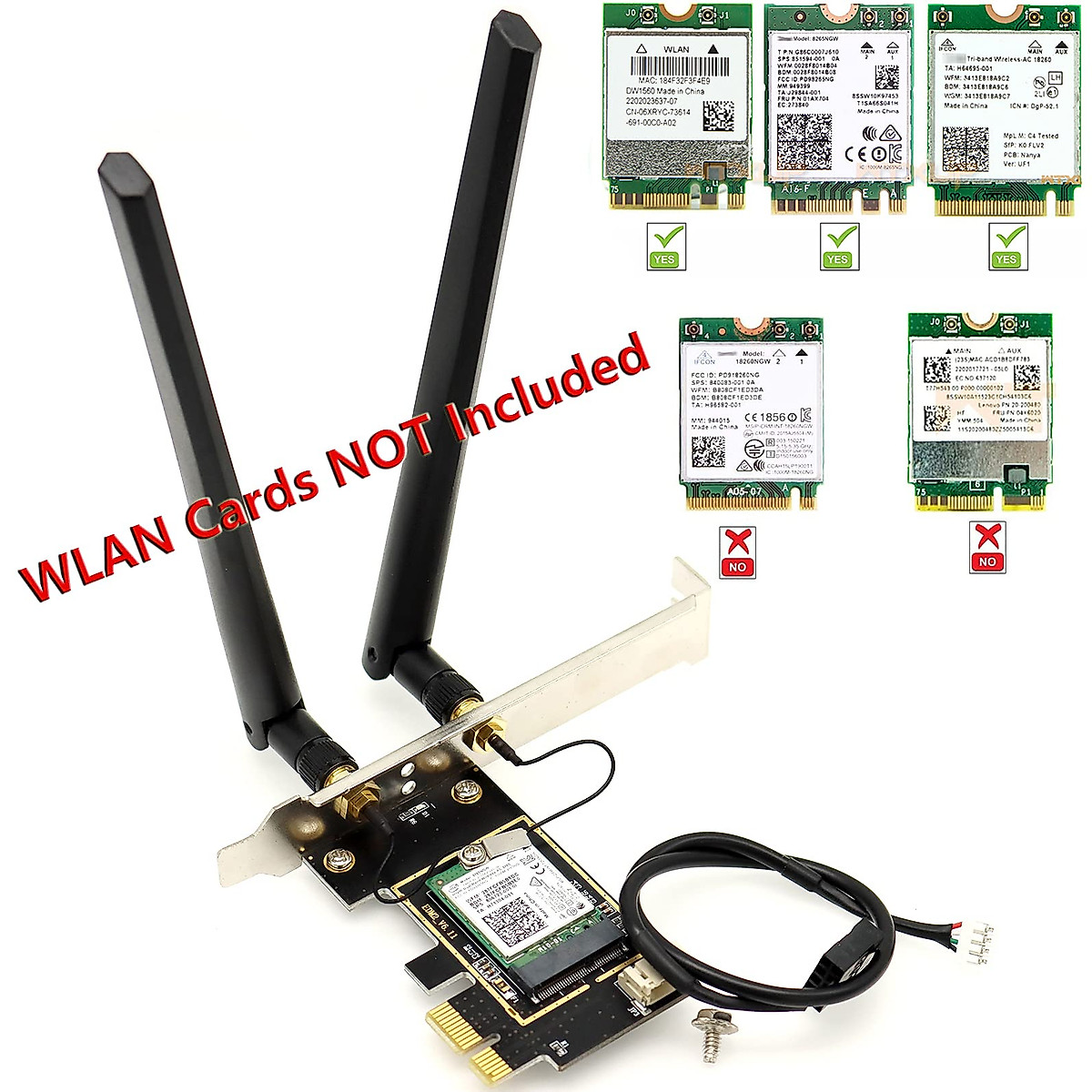 Deal4GO M.2 NGFF Wireless Card to PCIe Adapter Desktop WLAN Converter w/ 2X 6dBi Antenna for Intel AX210 AX200 9260 8265 8260 7265 7260 Killer 1535 (NO WiFi Card)