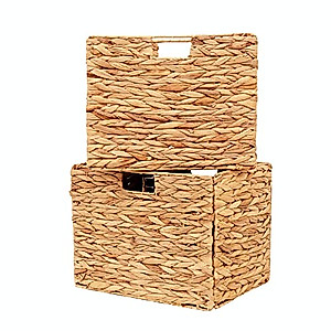 Storage Baskets，Hyacinth Basket For Shelf,Wicker Baskets 13.6x11x11 Inches,Folding 2 Packs Handmade Woven, Seagrass Baskets,Shelf Baskets For Storage Toys Books And Clothes and Other What You Want