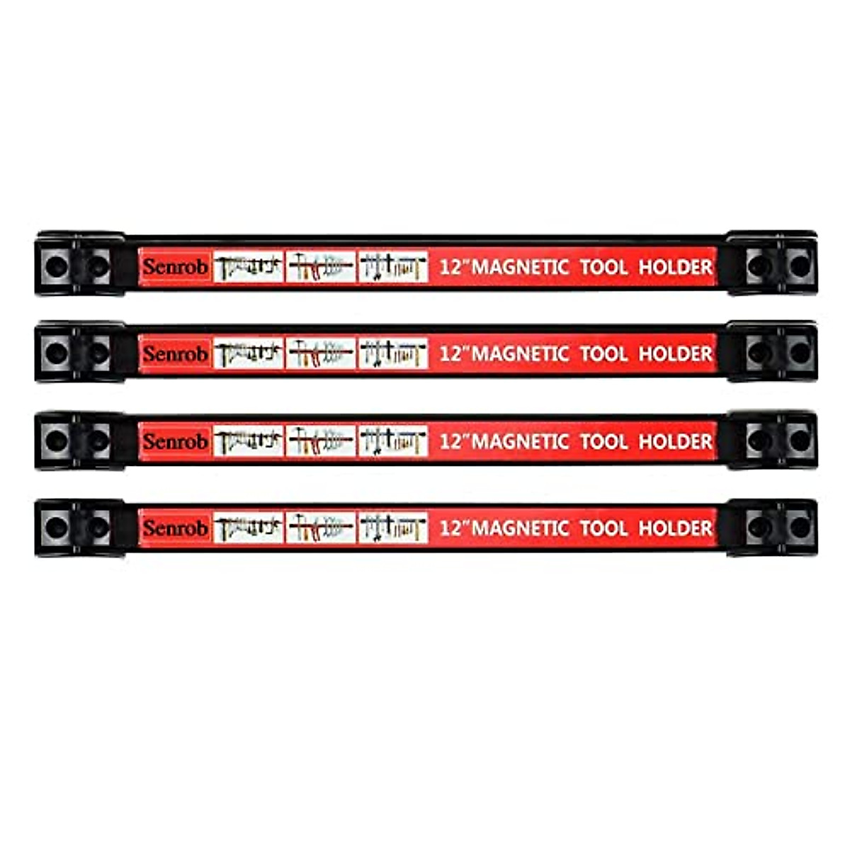 Senrob 4 PCS 12" Magnetic Tool Holder Bar Racks,Metal Magnet Storage Tool Organizer Set with Mounting Brackets&Screws