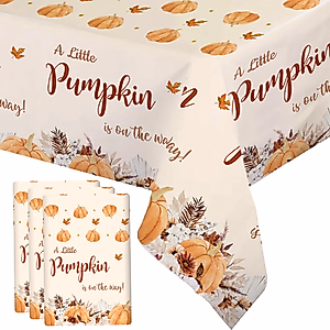 MEHOFOND Fall Boho Little Pumpkin Baby Shower Party Plastic Tablecloth Autumn Disposable Party Tablecloths A Little Pumpkin is on The Way Pumpkin Thanksgiving Party Decorations Tablecloth 3 PCS