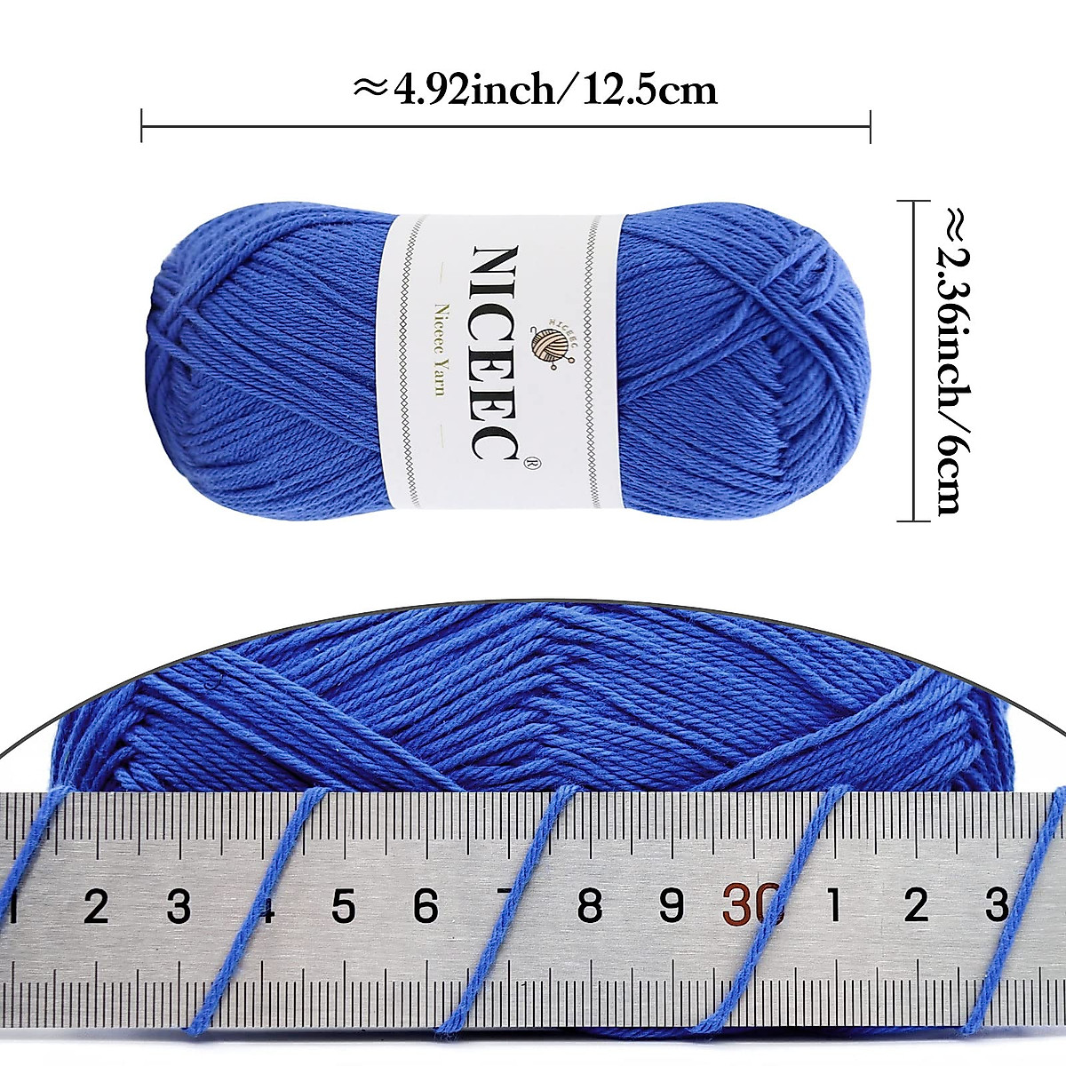 NICEEC 4 Skeins Soft Baby Cotton Yarn, 4 Ply, DIY Craft, Fingering Weight, Blanket Yarn for Crochet & Knitting, Total 700yds/7.05oz - Blue