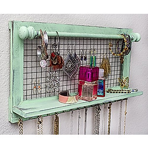 SoCal Buttercup Shabby Chic Jewelry Organizer with Removable Bracelet Rod from Wooden Wall Mounted Holder for Earrings Necklaces Bracelets and Other Accessories