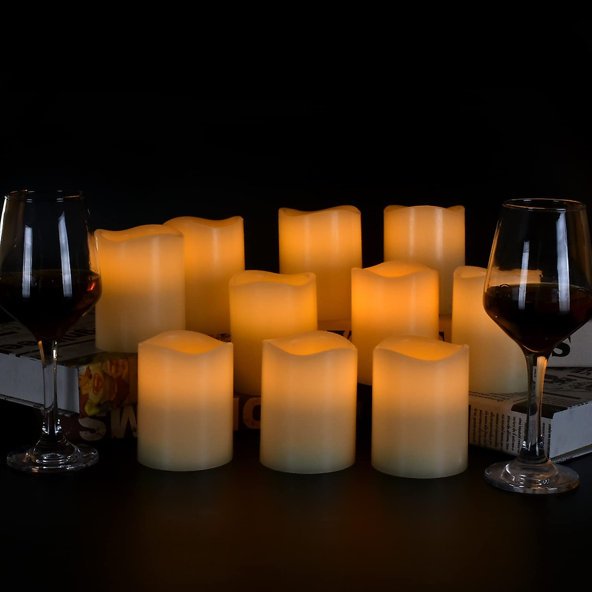 Vickiss Flameless Candles LED Candles Set of 12 (D:3" X H:4") Battery Operated Candles Flickering Bulb Pillar Ivory Real Wax Electric Candles with Remote and Timer for Home Decoration