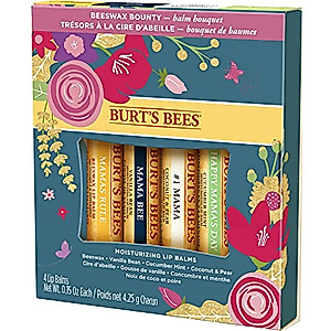 Burt's Bees Gifts, 4 Lip Balm Products, Balm Bouquet Spring Set - Classic Beeswax, Vanilla Bean, Cucumber Mint & Coconut Pear (4 Pack)