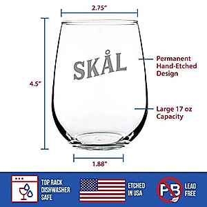 Skal Norwegian Cheers - Stemless Wine Glass - Sweden and Norway Themed Gifts and Decor - Large 17 Ounce