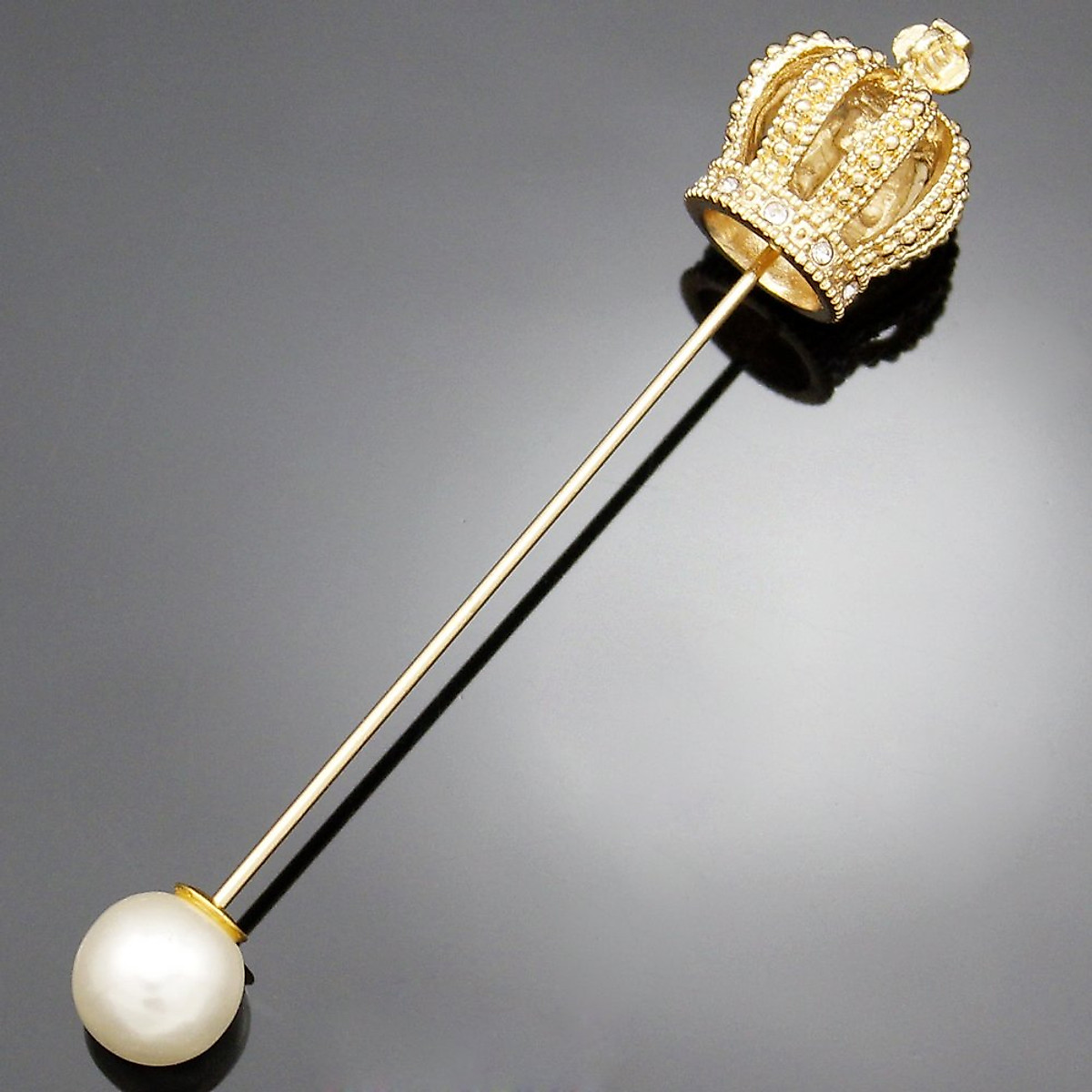RechicGu Gold Royal Queen Crown Tiara Cross Faux Pearl Lapel Stick Pin Tie Hat Scarf Badge Brooch