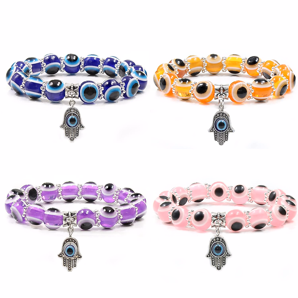 4Pcs Evil Eye Bead Bracelet Blue Eye Stretch Beaded Charm Bracelets Evil Eye Stretch Amulet Bracelets Mixed Color Turkish Lucky Amulet Jewelry Good Luck Protection Bracelet Kabbalah Jewelry-4Pcs A