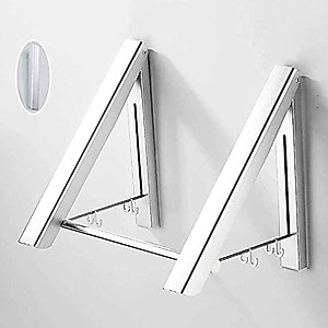 TYXTYX Wall Mounted Clothes Hanger, Aluminum Foldable Clothes, Waterproof Indoor Outdoor, Coat Racks Home Storage Organiser Space Savers,Silver,Double +40cm Pole