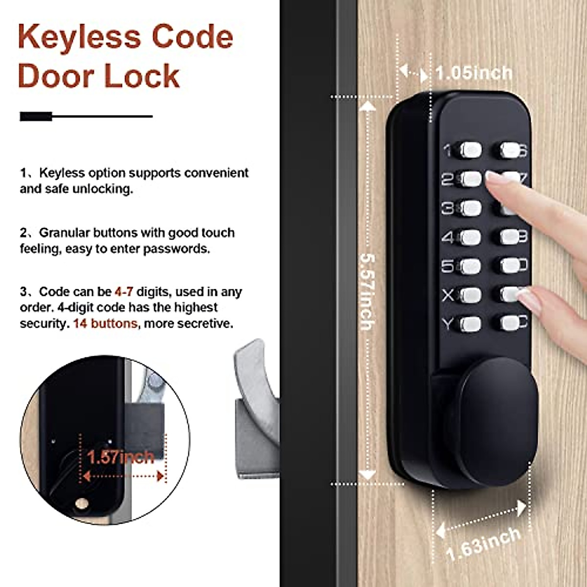 Keyless Entry Door Locks with Keypads Deadbolt, Mechanical Combination Latch Door Lock with Handle, Waterproof Keyless Sliding Door Lock, Digital Code Gate Front Door Lock Set with Door Knob (Black)