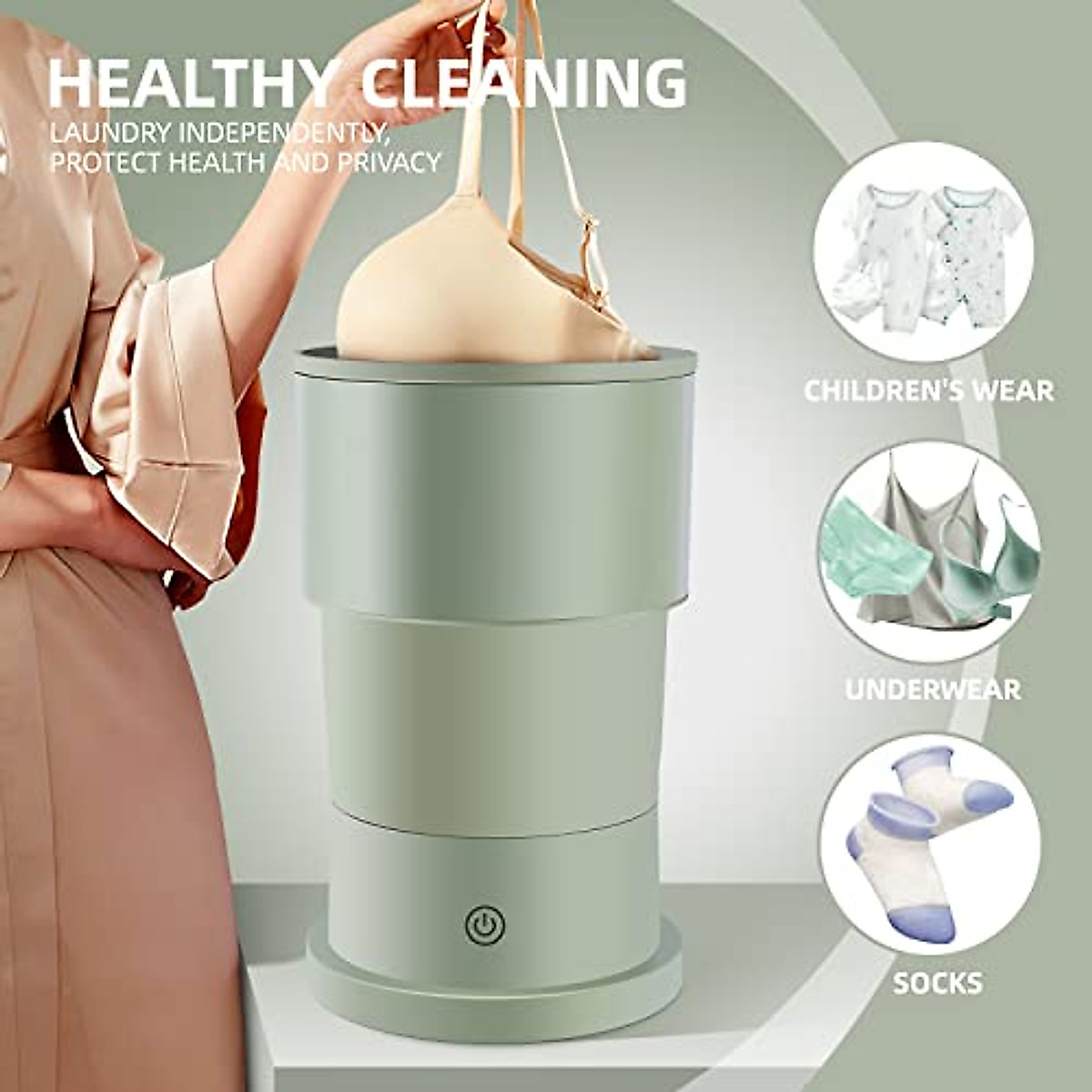 Portable Washing Machine with Effective Steri-lizing Function, Foldable Mini Small Washer for Baby Clothes, Underwear or Small Items, Suitable for Apartment, Laundry, Camping, RV, Travel (110V-240V)