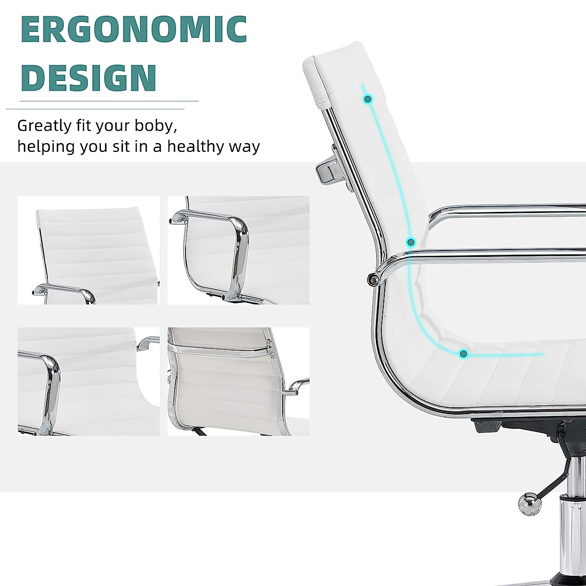 LUXMOD Office Chair White Ergonomic Desk Chair Executive Conference Room Chair Leather Modern Home Office Chair for Desk Mid-Back Office Computer Desk Swivel Chairs （1pcs）