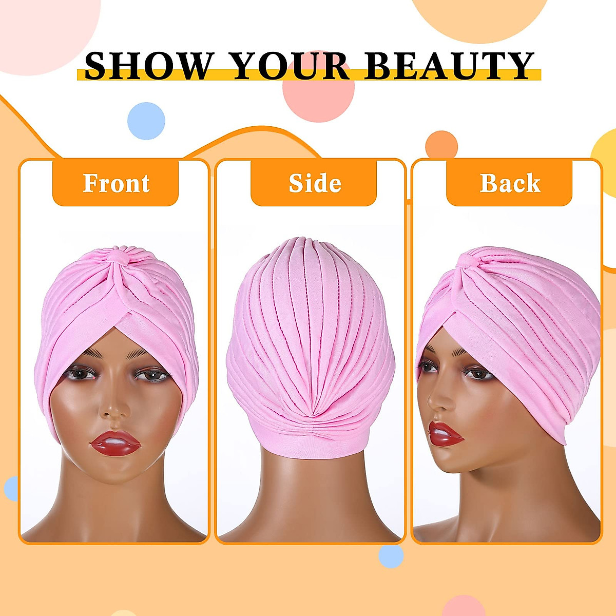 40 Pcs Turbans Pleated Head Scarf for Women Pre Tied Twisted Head Wraps for Women Multicolored Hair Wraps Beanie Hat for Women Girl