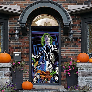 Scary Creepy Halloween Door Cover Classic Movie Role Photo Backdrop Horror Party Decorations and Supplies for Home-71×35''