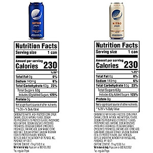 Pepsi Nitro, Draft Cola & Vanilla Draft Cola Variety Pack, 13.65oz Cans (4 Pack) with Munchie Box Coaster