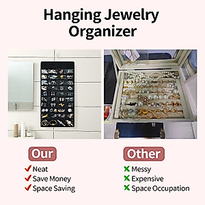 Chahot Hanging Jewelry Organizer-Closet Earring Holder Organizer with 48 Pockets & 8 Velcro, Double Side Large Jewelry Holder Earring Organizer for Earring Bracelet Rings Chain with Hanger, 1 Piece