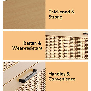 GarveeHome 4 Drawer Dresser Rattan Dresser, Tall Chest of Drawers, Wood Dresser for Bedroom, Closet, Living Room, Hallway