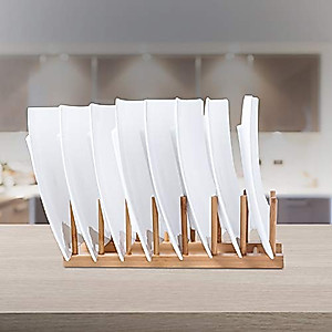 Wevapers 2Pack Bamboo Wooden Dish Rack, Plate Rack Stand Pot Lid Holder, Kitchen Cabinet Organizer for Cup, Cutting Board, Bowl, Drying Rack and More