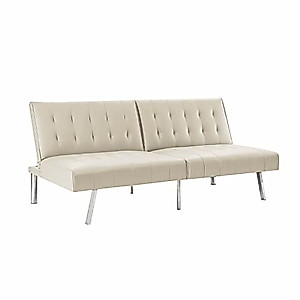 Naomi Home Split Back Faux Leather Leather Futon Sofa (Split Back with Armrest, Cream)