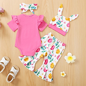 MoryGooder Baby Girl My 1st Easter Outfit Newborn Easter Bell Bottom Outfit (Pink,0-3 Months)