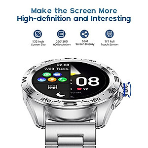 Smart Watches for Men, Smartwatches with Bluetooth Voice Call, 1.32" Touchscreen Smart Watch for Android iOS with Heart Rate/Sleep Monitor/20 Sports, IP67 Waterproof Split Screen Fitness Watch, Silver