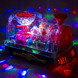Berry President Transparent Electric Gear Train Toy with Flashing Lights and Music, Battery Operated Bump & Go Action Train Toys for 2 3 4 5 Year Old Boys Toddlers