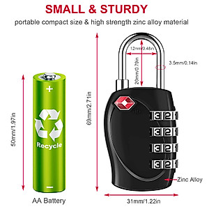 ZHEGE Luggage Locks TSA Approved, 4 Digit Small Combination Padlocks for Travel, Zipper Lock for Suitcase, Backpack, Tent, Gym Lockers, etc. (Black, 2 Pack)