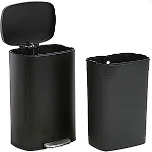 Stainless Steel Step Trash Can 13 Gallon Metal Trash Can with Lid Large Garbage Cans Garbage Bin, Wastebasket with Pedal for Kitchen, Bathroom, Restroom Office Trash Bin, Black