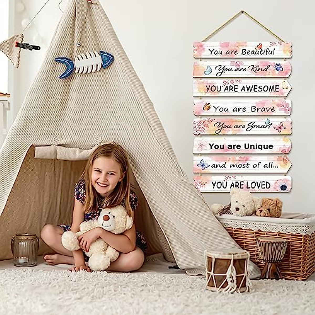 Paquesta Girls Room Decor Butterfly Wall Decor for Girls Bedroom Inspirational Wall Art for Kids Pink Wall Decorations Little Girl Toddler Room Wood Sign Nursery Room Decor (Butterfly)