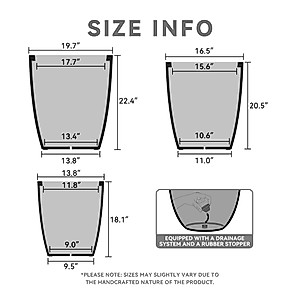 Kante 18.1",20.5",22.4" H Tall Round Concrete Planters Set of 3, Outdoor Indoor Modern Decorative Plant Pots with Drainage Hole & Rubber Plug for Home & Garden Weathered Concrete