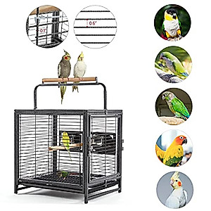 Yaheetech 25.5'' Wrought Iron Bird Travel Carrier Cage Parrot Cage with Handle Wooden Perch & Seed Guard for Small Parrots Canaries Budgies Parrotlets Lovebirds Conures Cockatiels