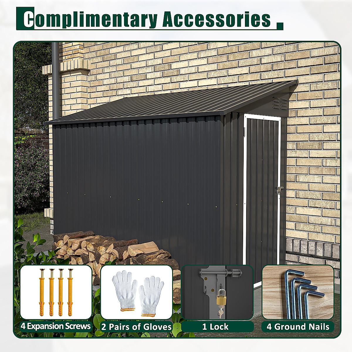 QGQURH 4' x 8' Outdoor Storage Shed Clearance with Lockable Door Metal Garden Tool Storage Shed 2 Air Vents for Backyard Garden Patio Lawn,Black