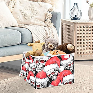 innewgogo Skulls in Santa Hat Storage Bins with Lids for Organizing Closet Organizers with Handles Oxford Cloth Storage Cube Box for Toys