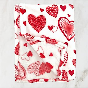 Valentine Throw Blanket: Boho Hearts with Modern Contemporary and Traditional Designed Red and White Hearts, Microfiber Fleece Velour, Accent for Couch Sofa Chair Bed or Dorm (Boho Hearts)