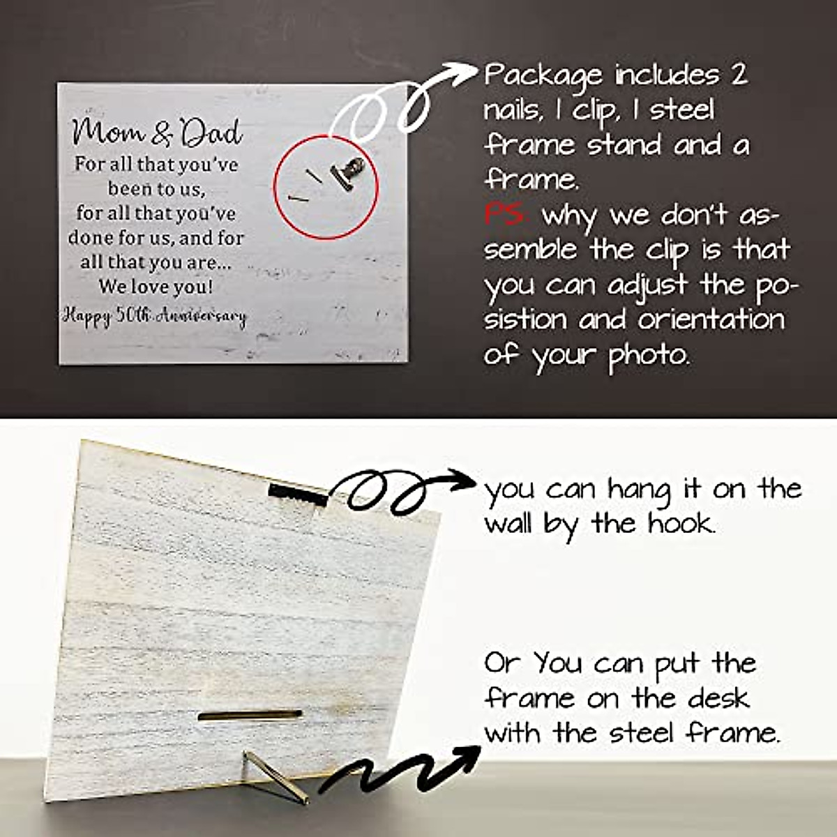 ZENNLAB 50th Wedding Anniversary Picture Frame for Mom and Dad, Gift for Parents 50th Anniversary Keepsake, Golden Anniversary Decorations for Parent from Daughter