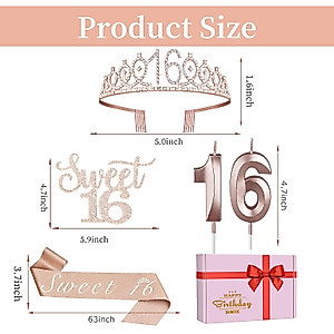 Sweet 16 Party Decorations for Girls Including Sweet 16 Sash and Tiara, Candles,Sweet 16 Cake Topper and Candles, 16th Birthday Decorations for Girls, Sweet 16th Birthday Gifts