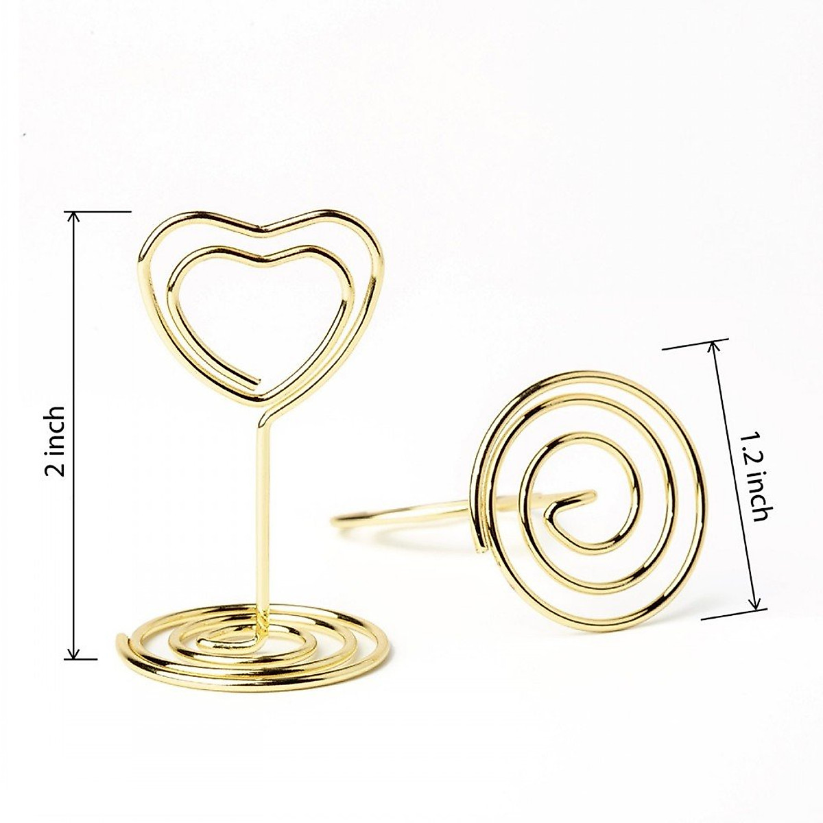 Jofefe 20pcs Mini Place Card Holder, Table Number Holders, Table Card Holders, Table Number Stands, Heart Shaped Table Sign Picture Photo Holder Menu Memo Clips for Valentine's Day Table Decor (Gold)