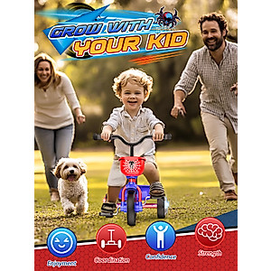 Tricycle for Toddlers 1-3 3-5 Year Olds, Spidern Toddler Bike Baby Balance Bike with Colorful Lighting Wheels & Large Basket, Birthday Gift and Toy for 1 2 3 4 5 Year Olds Boys and Girls