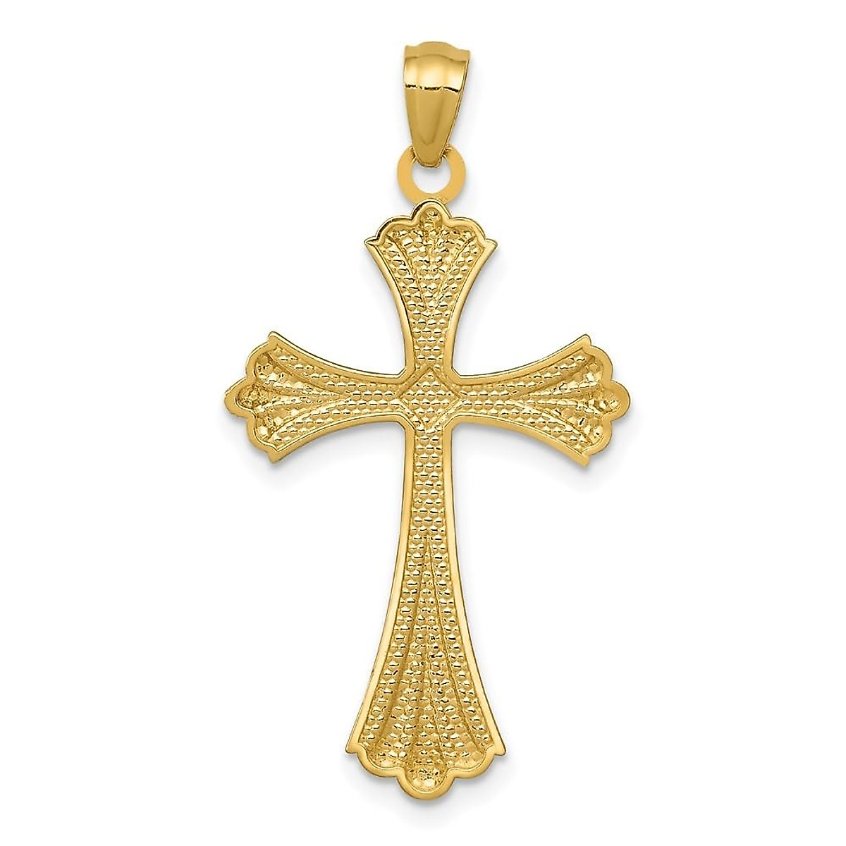 Diamond2Deal 14K Yellow Gold Diamond-cut Rhodium Plated Religious Crucifix Cross Pendant 33mm