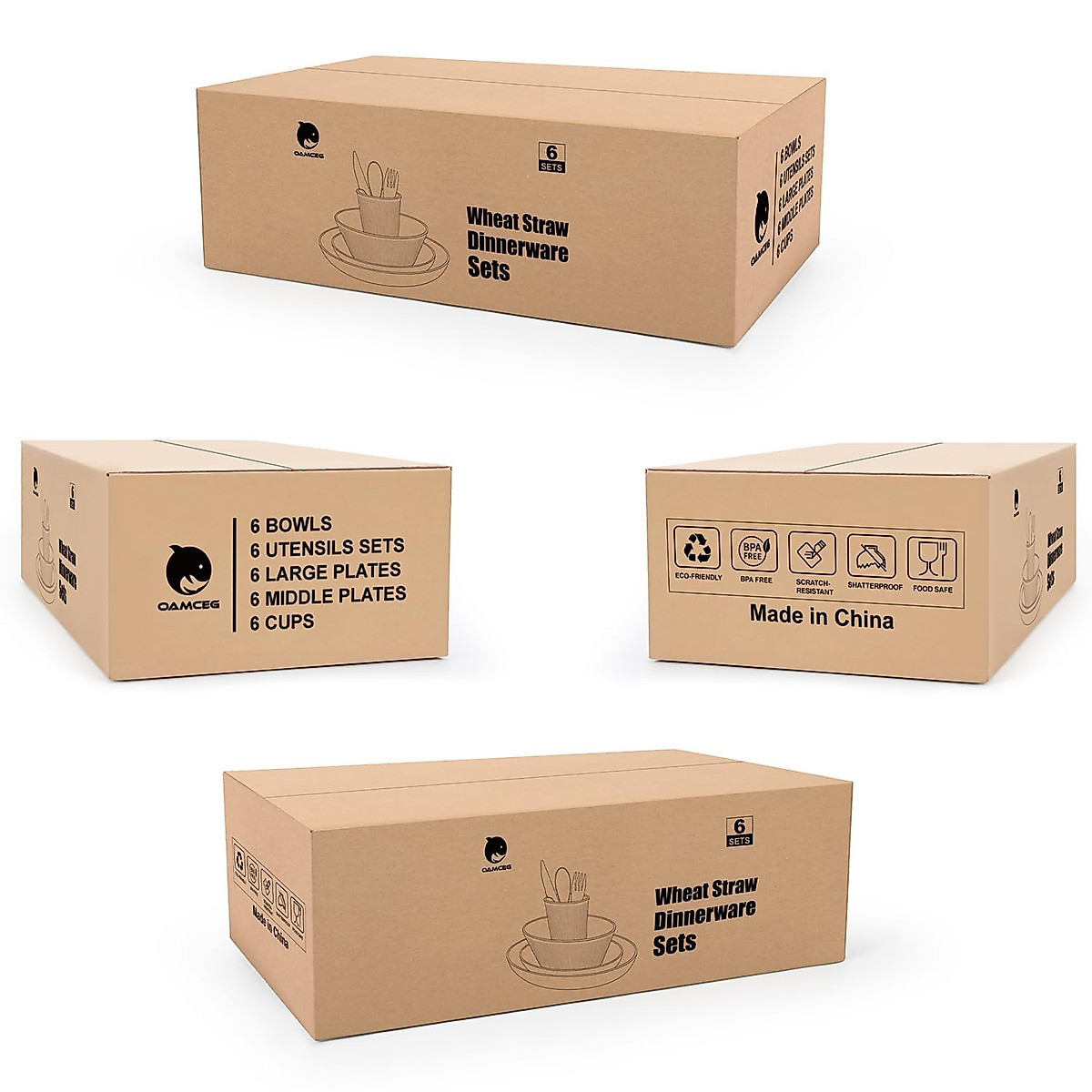 42 Pieces Wheat Straw Dinnerware Set - OAMCEG Plastic Dinner Set for 6, Kitchen Plates and Bowls Set, College Dorm Microwave Dishes, Unbreakable Plastic Outdoor Camping Dishes, Black