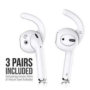 KeyBudz EarBuddyz 2.0 Ear Hooks and Covers Accessories Compatible with Apple AirPods or EarPods Headphones/Earphones/ Earbuds (3 Pairs) (Clear)