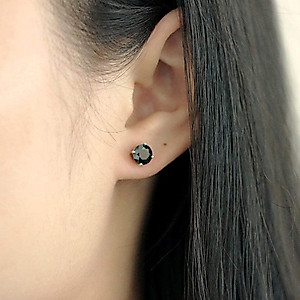 DovEggs 10K White Gold Post 2CTW 6.5MM Black Moissanite Simulated Diamond Stud Earrings Push Back 14K Gold QUALITY Sterling Silver Moissanite Earrings for Women Men